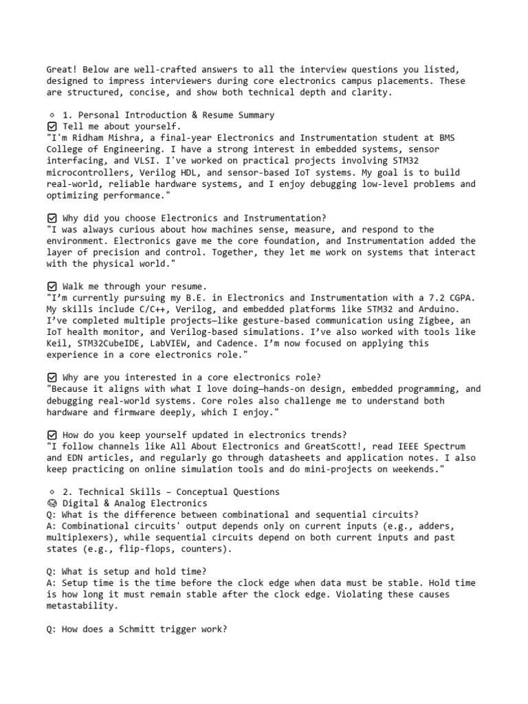 Expected Questions in Core Interview | PDF | Microcontroller | Logic Gate
