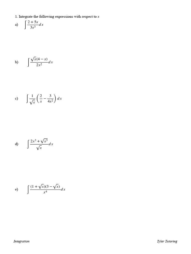 Integration Worksheet Lesson Work | PDF | Area | Cartesian Coordinate ...