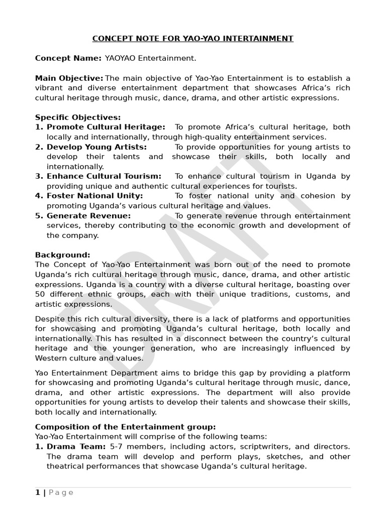 Yao-Yao Concept Note - 125132 | PDF | Tourism | Expense