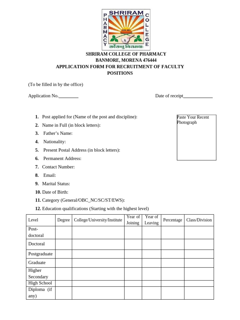 Faculty Application Form 2025 | PDF | Postgraduate Education | Thesis