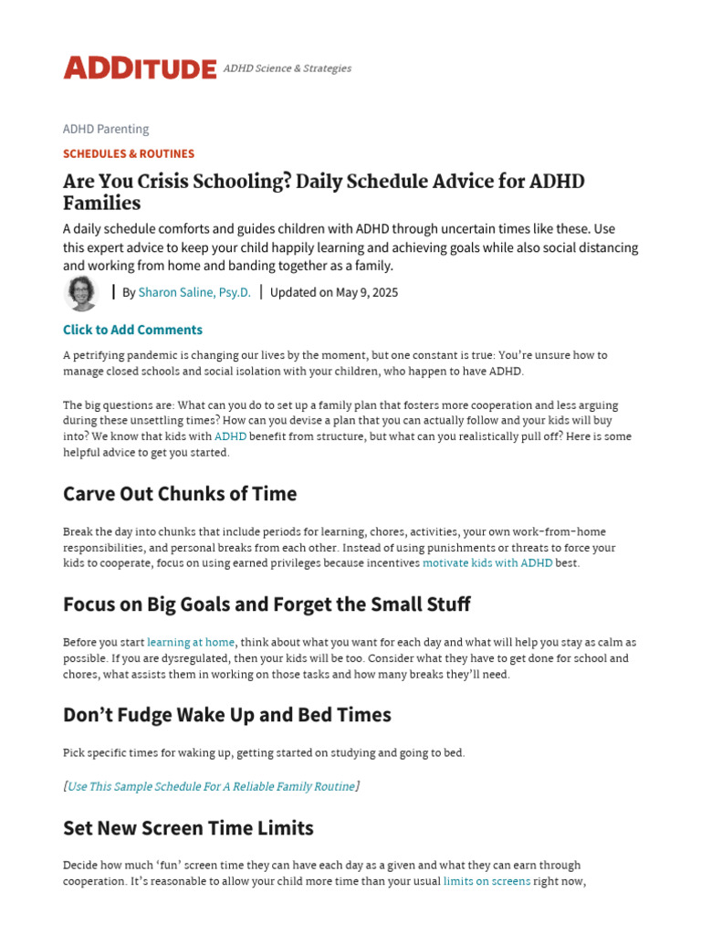 ADHD Homeschool Daily Schedule Guide | PDF