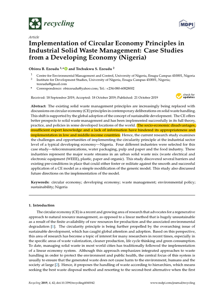 Circular Economy in Nigeria's Waste Management | PDF | Waste Management ...