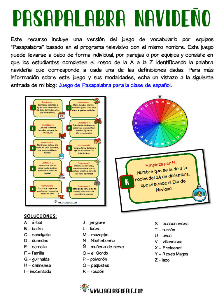 Pasapalabra Navideño: Juego de Pasapalabra para La Clase de Español | PDF