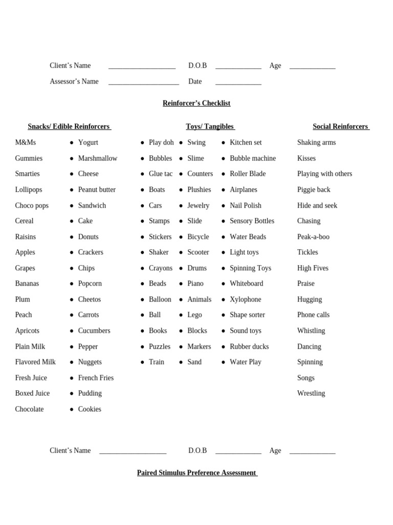 Preference Assessment Datasheets | PDF | Cuisine | Foods