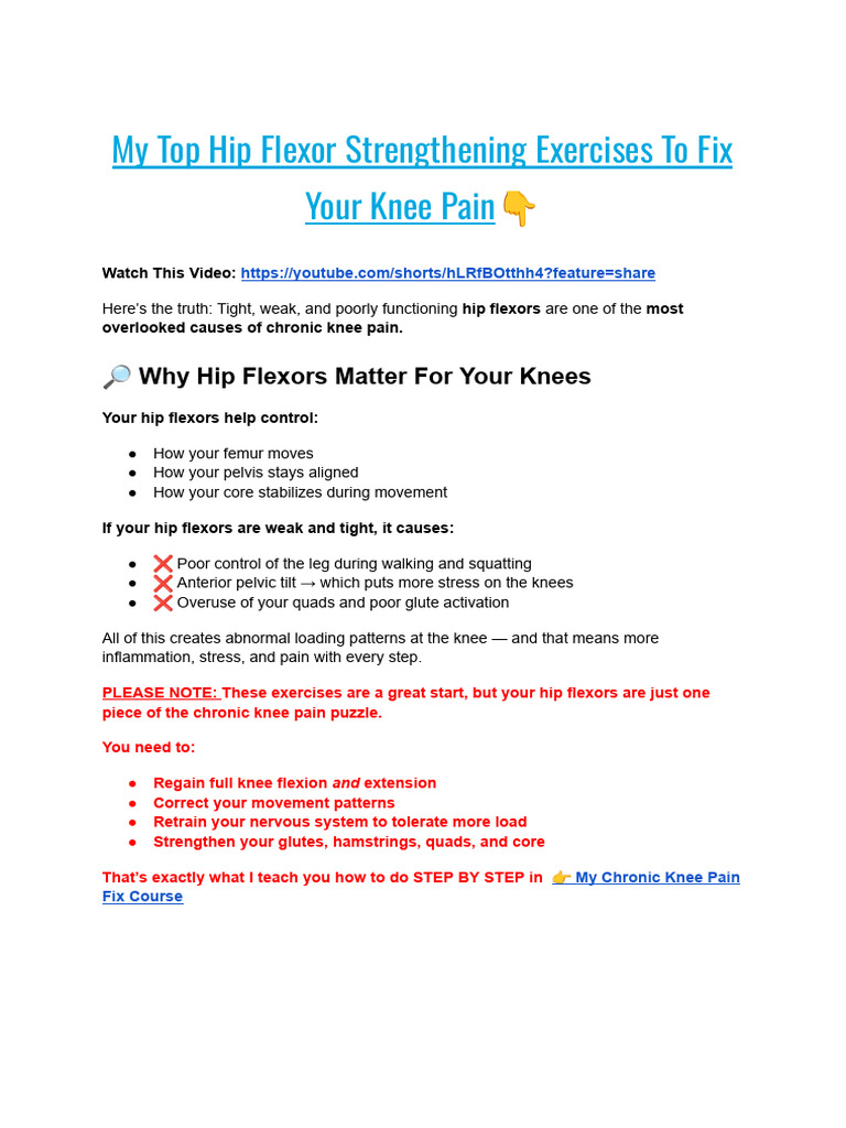 My Top Hip Flexor Strengthening Exercises To Fix Knee Pain | PDF