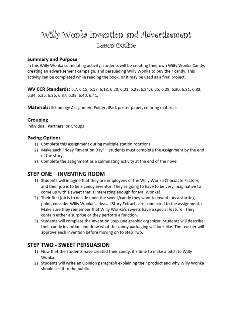 Willy Wonka Invention and Advertisement | PDF | Candy