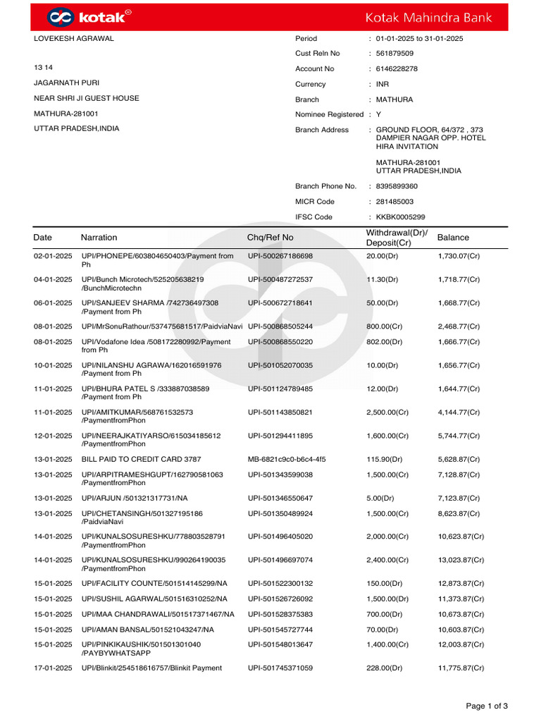 KotakBankStatement - 04 02 2025 - 11 29 05 | PDF | Banking | Service ...