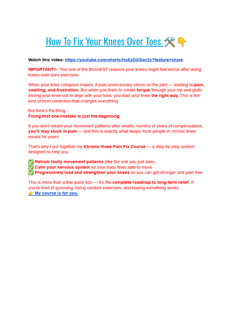 Fixing Knees Over Toes Techniques | PDF