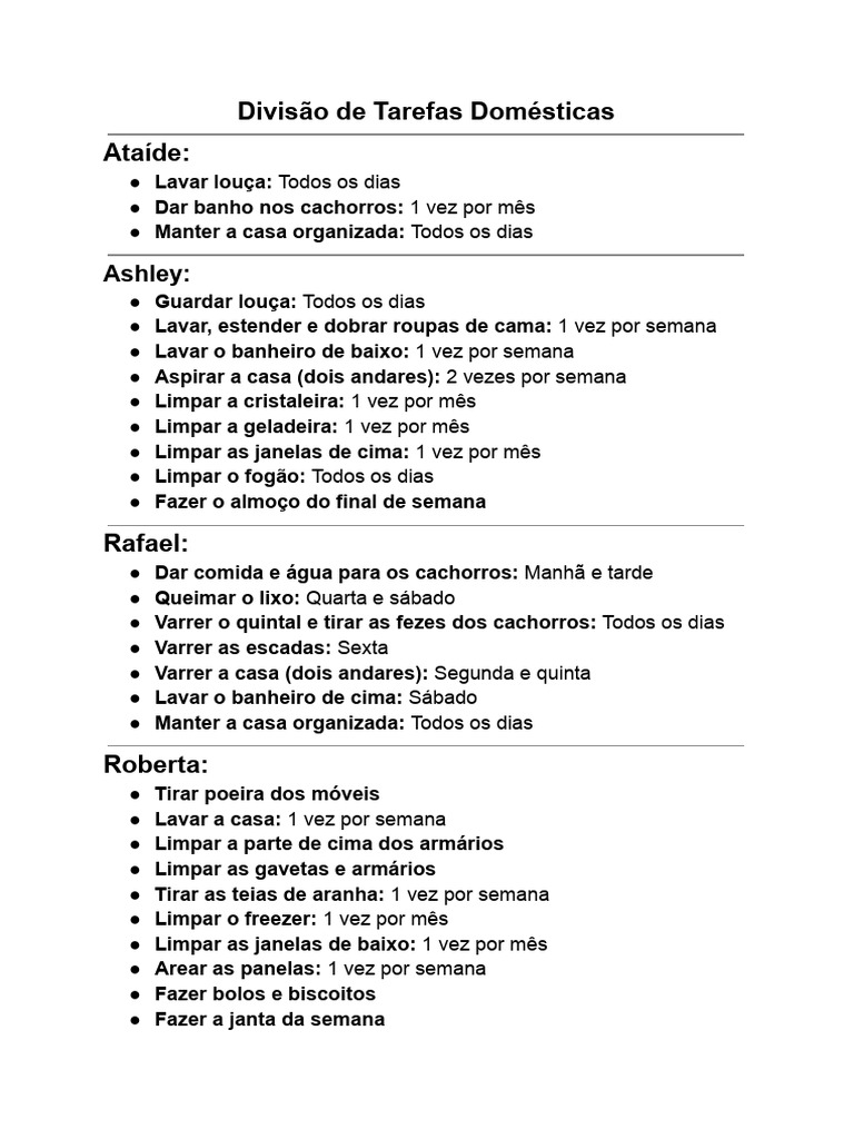 Divisão de Tarefas Domésticas | PDF