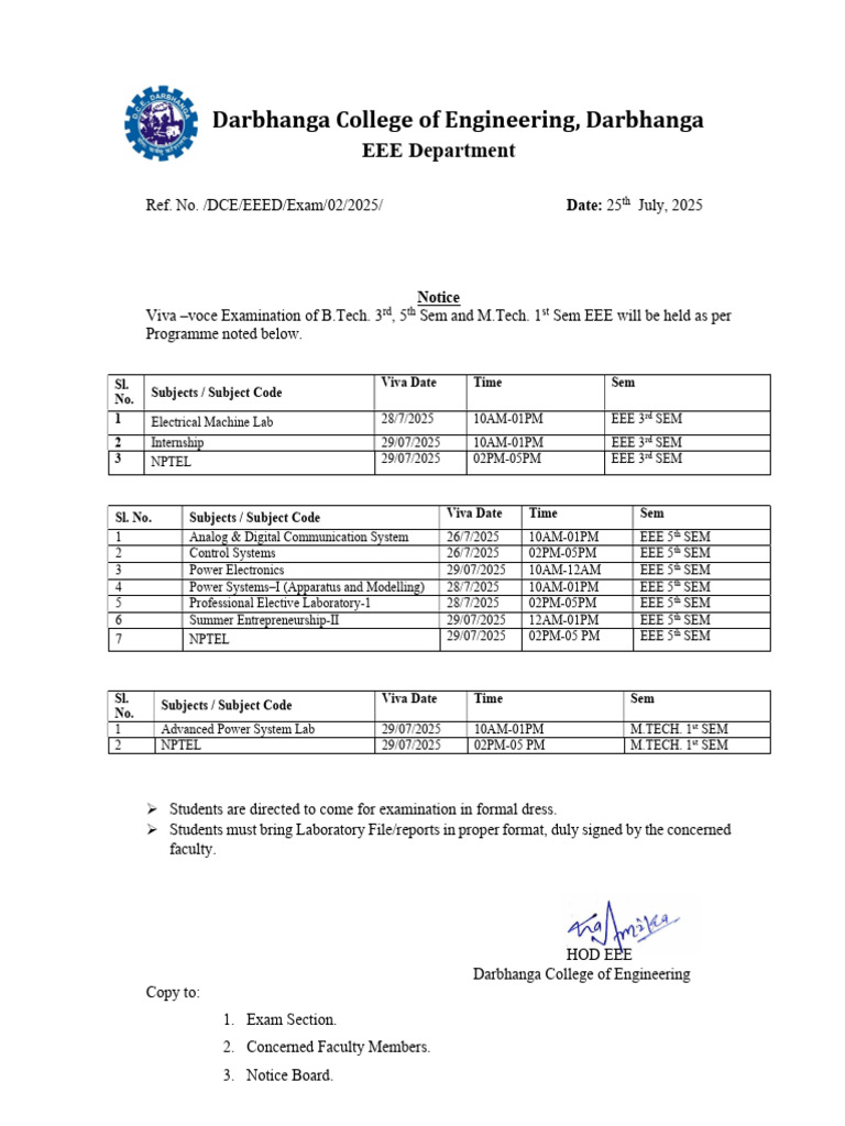 ODD SEM Practical Exam Shedule - 2025 | PDF | Engineering