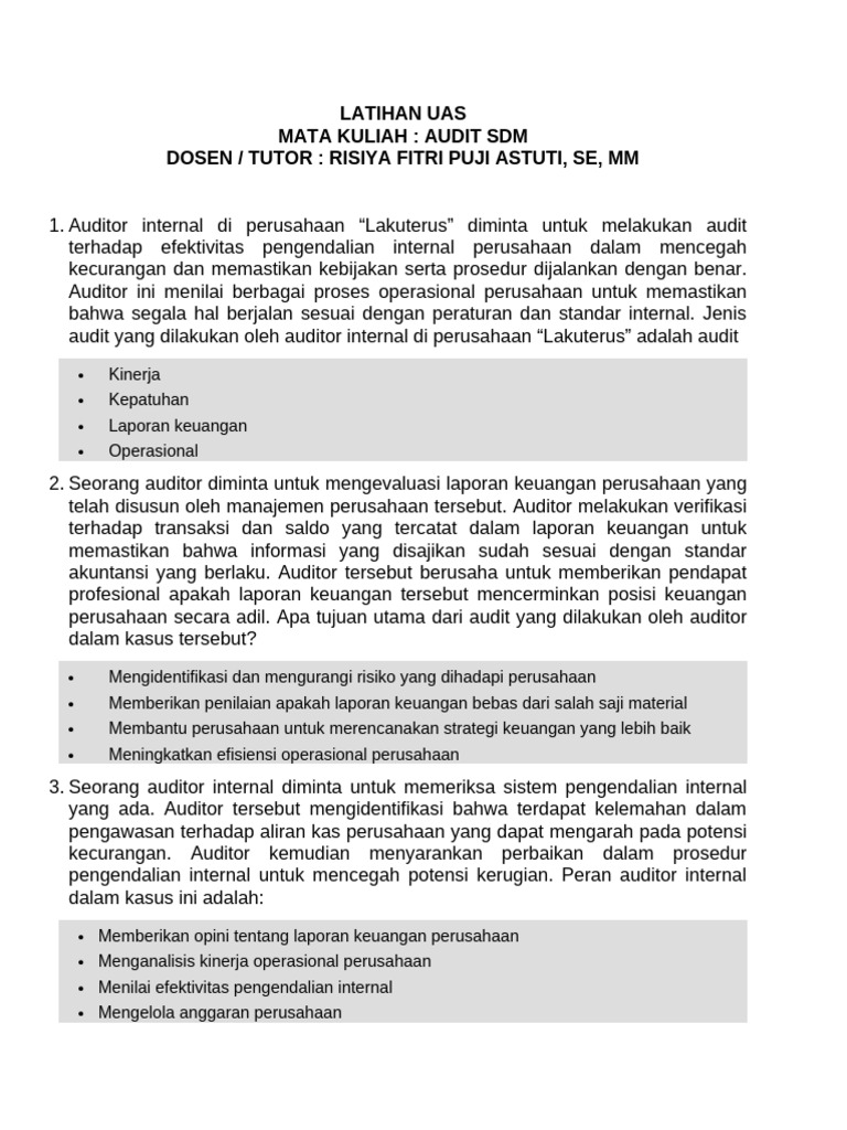 Audit Efektivitas Pelatihan SDM | PDF