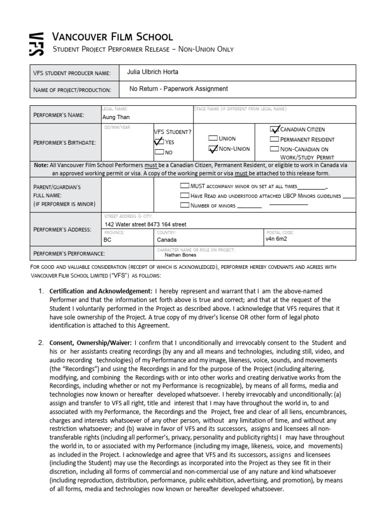 3student Project Performer Release Form V1 | PDF | Identity Document ...