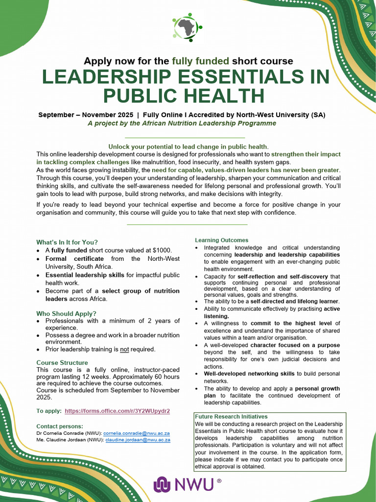 Leadership Essentials in Public Health Pilot Announcement | PDF ...