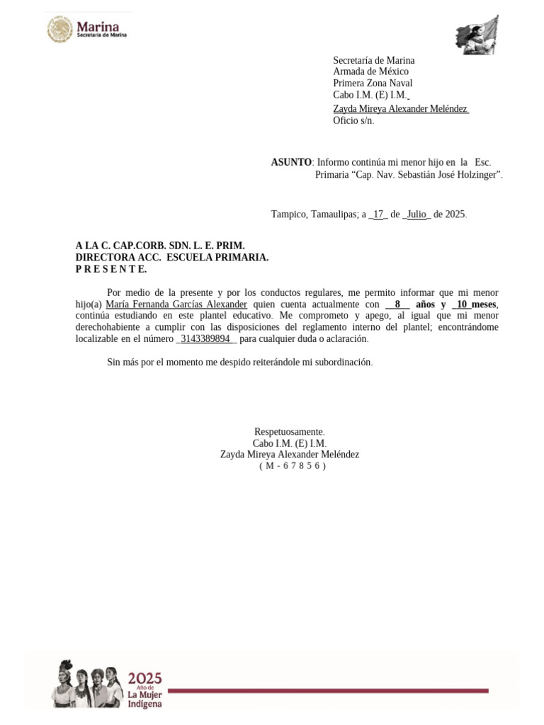 Oficio Simple para Reinscripcion 2025-2026 | PDF