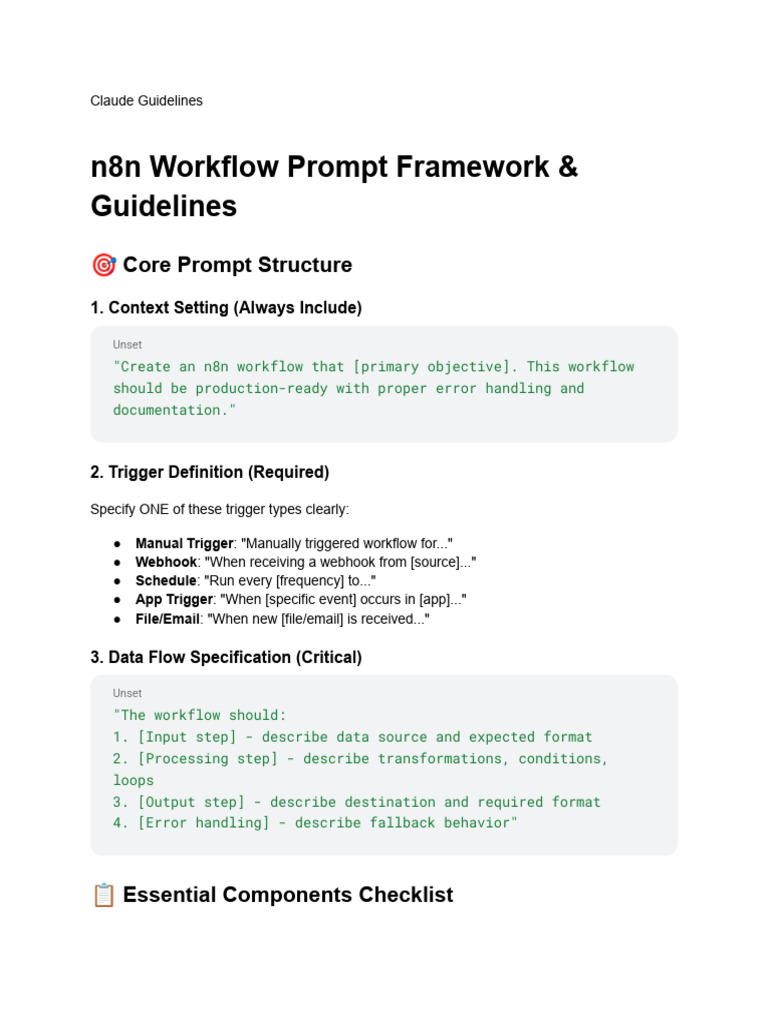 n8n Workflow Prompt Guidelines | PDF | Workflow | Computer Programming