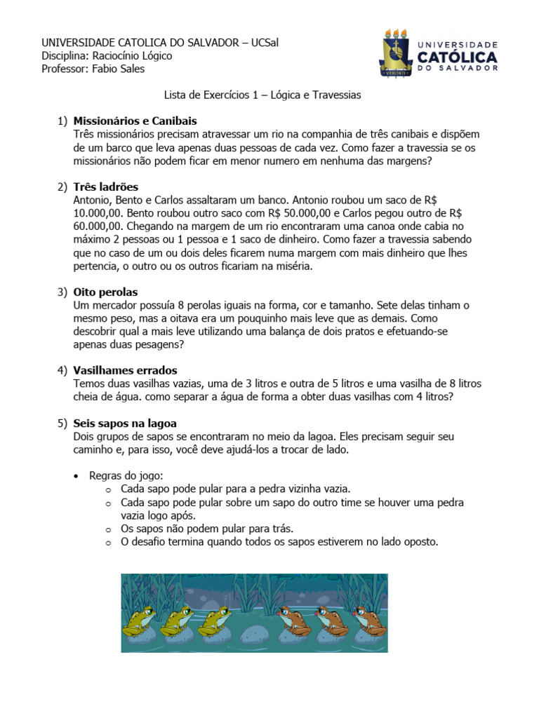 Lista de Exercicios 01 - Logica | PDF