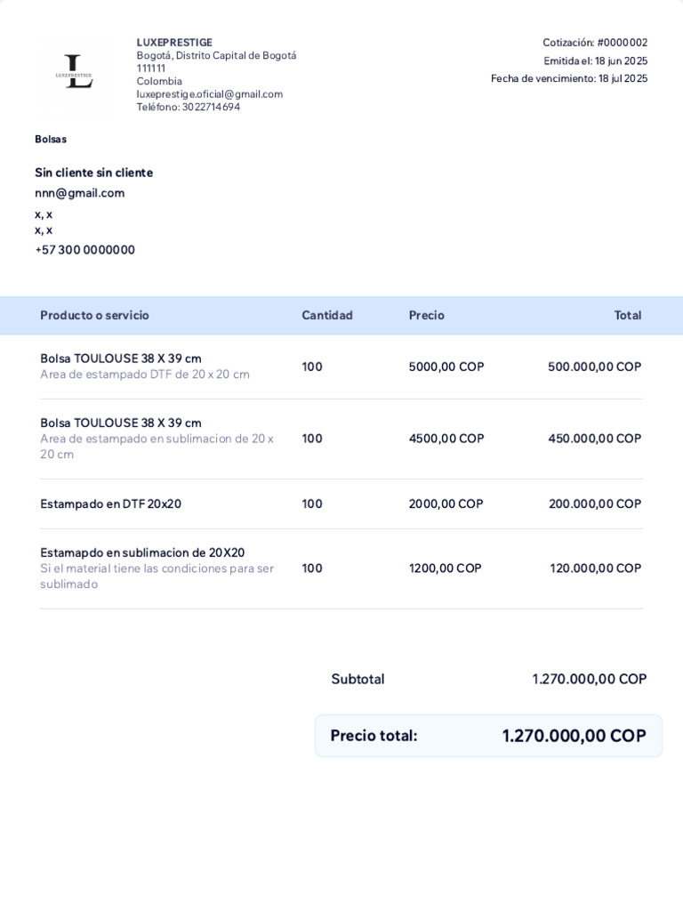 Cotización de Precio - 0000002 | PDF
