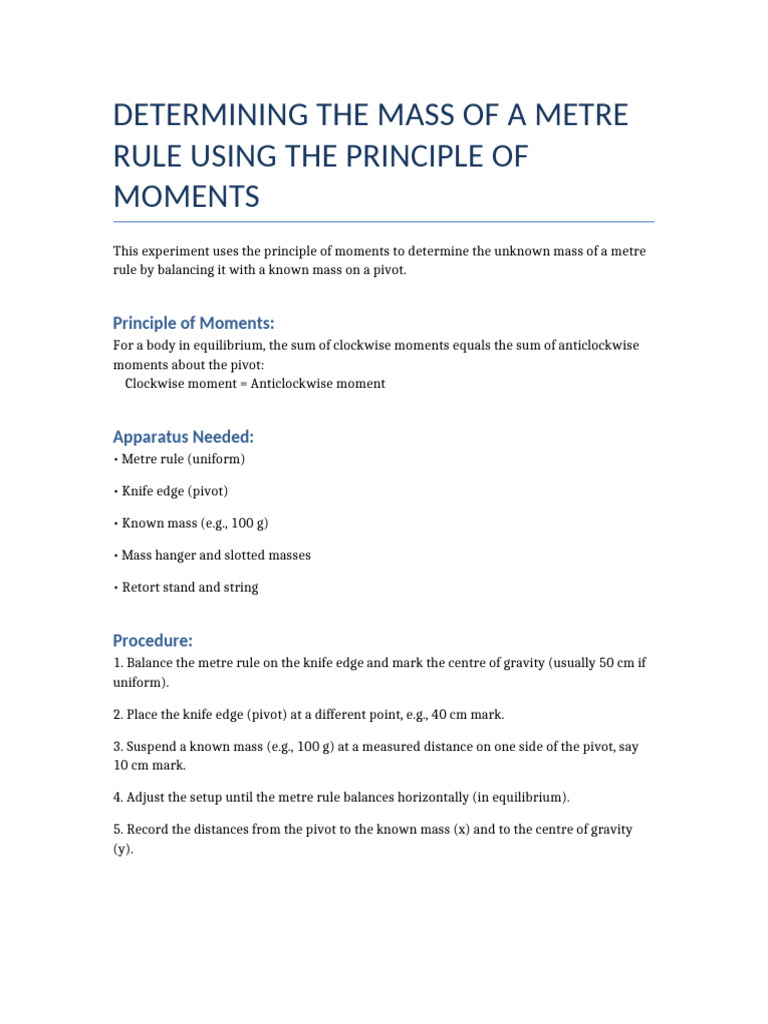 Mass of a Metre Rule Experiment | PDF