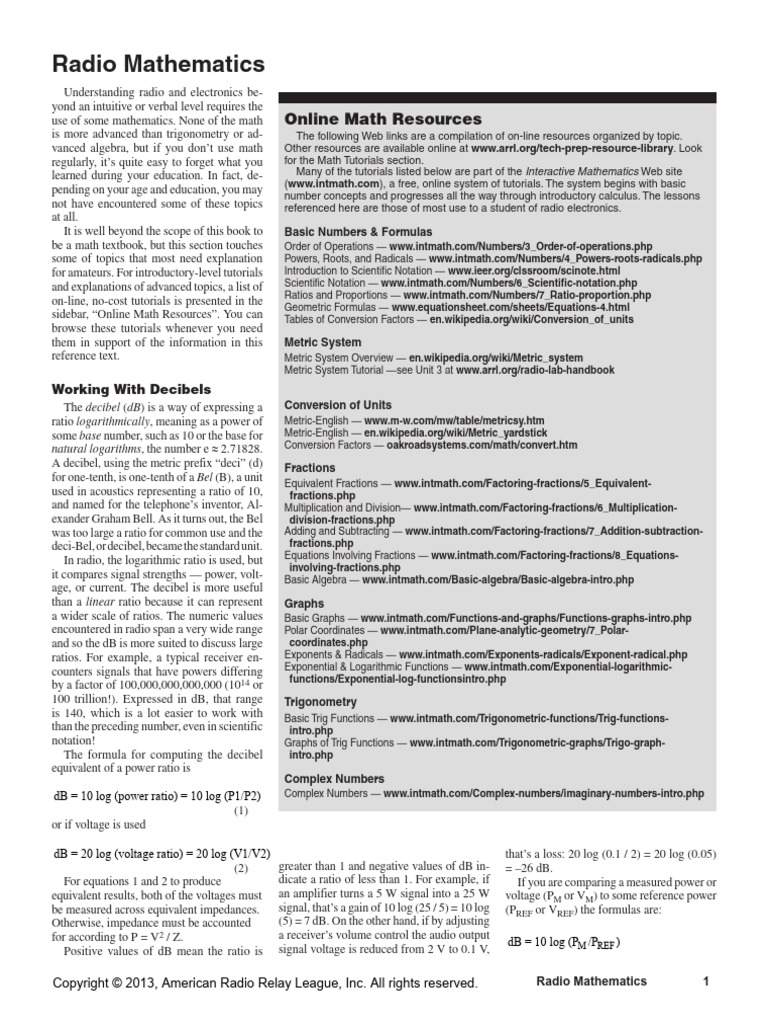 Online Math Resources for Radio Electronics | PDF | Decibel | Cartesian ...