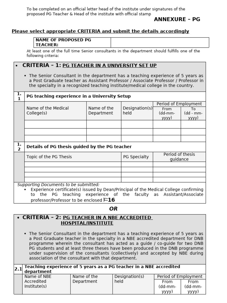 PG Teacher Criteria Submission Form | PDF | Thesis | Health Care