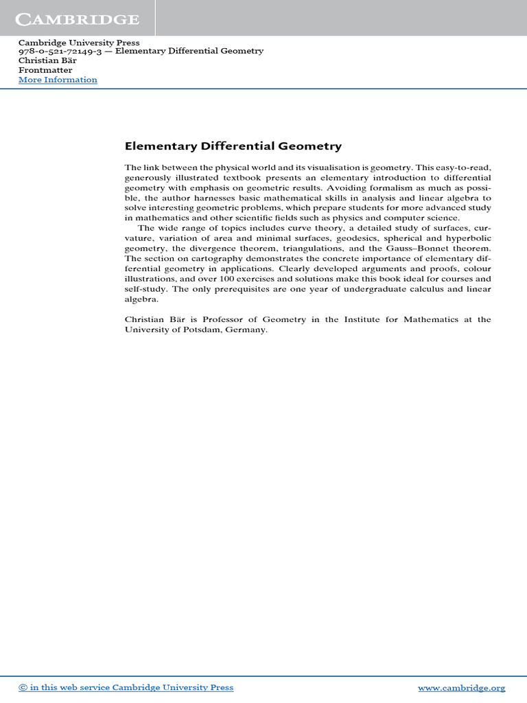 Frontmatter | PDF | Geometry | Differential Geometry