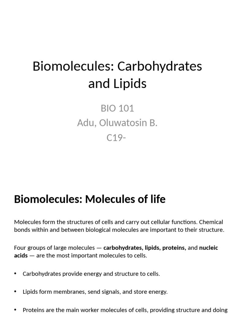 BIO 101-CHO and Lipids | PDF | Carbohydrates | Triglyceride