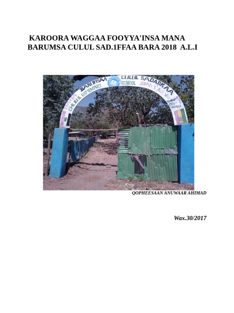 Karoora Waggaa 1 Fooya Insaa Mana Barumsa Culul Sad. 1 Ffaa Bara | PDF