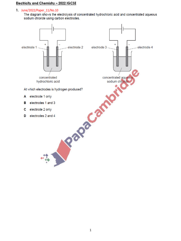 2022J Electricity and Chemistry IGCSE | PDF