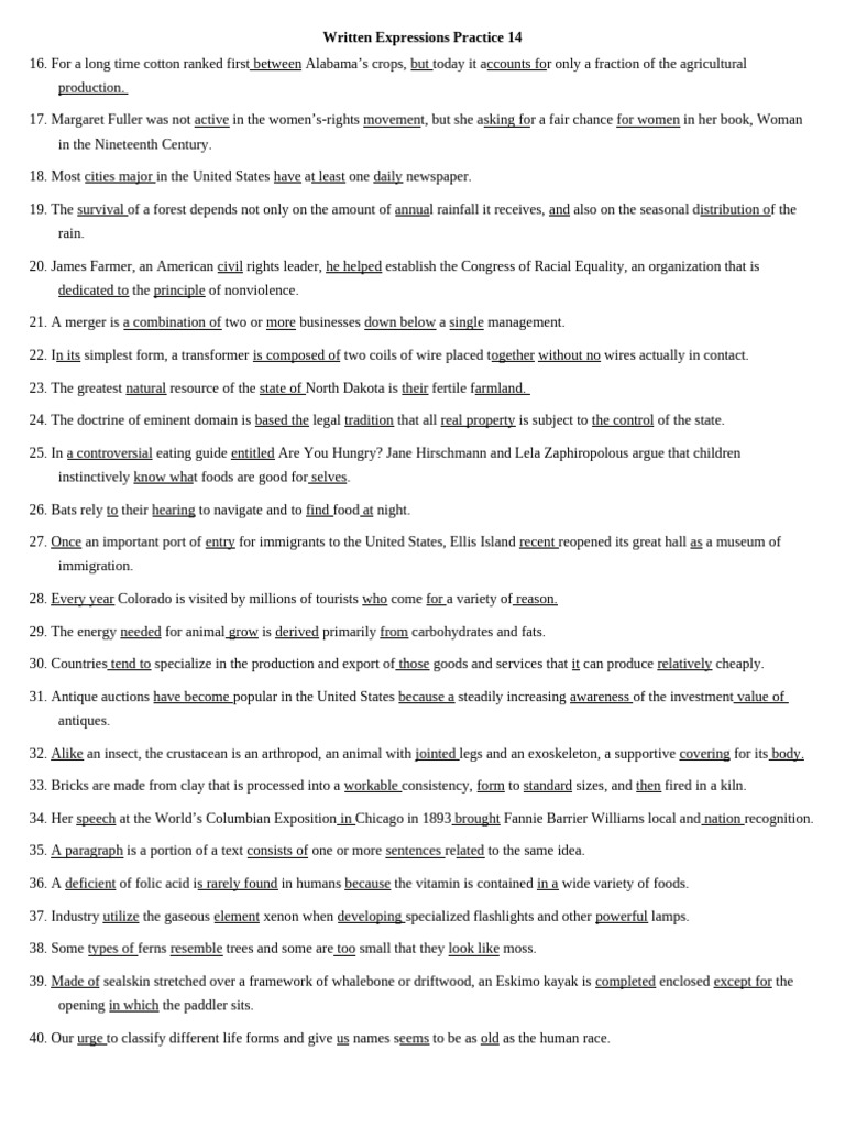 Written Expressions Practice 14 | PDF