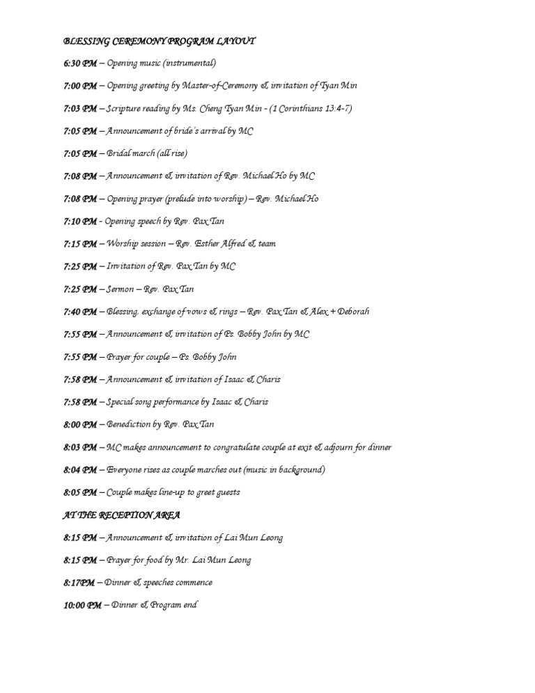 Blessing Ceremony Program Layout | PDF | Wedding | Ceremonies