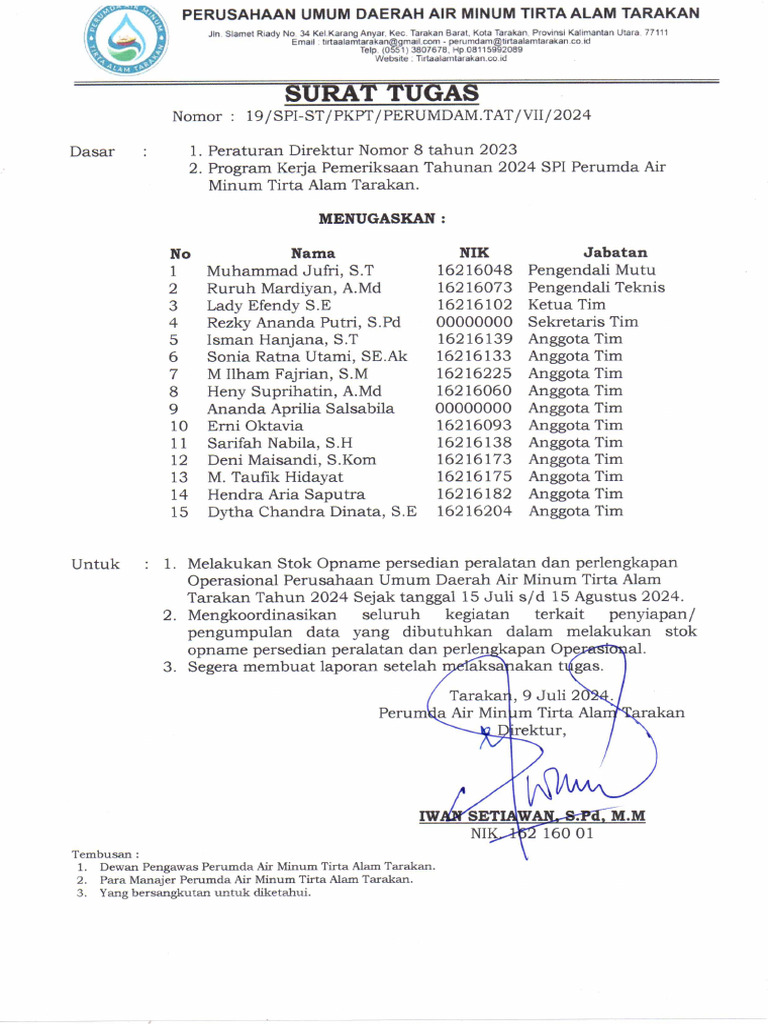 2.1 Surat Tugas - Stok Opname Semester 1 - 9 Juli 2024 | PDF