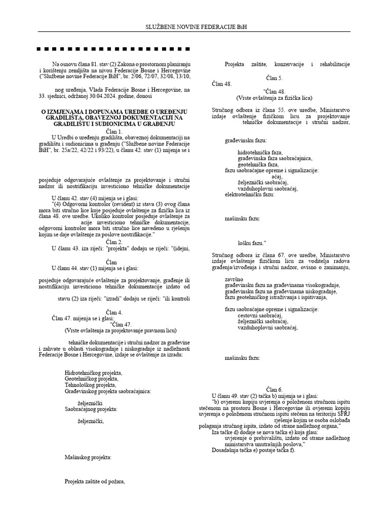 Uredba o Uredjenju Gradilista Izmjena-33-24 | PDF