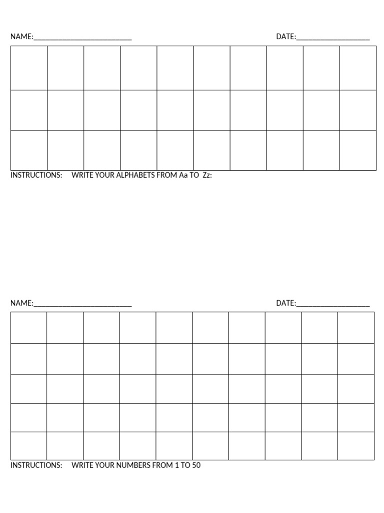 Writing A To Z and Numbers 1 To 50 | PDF