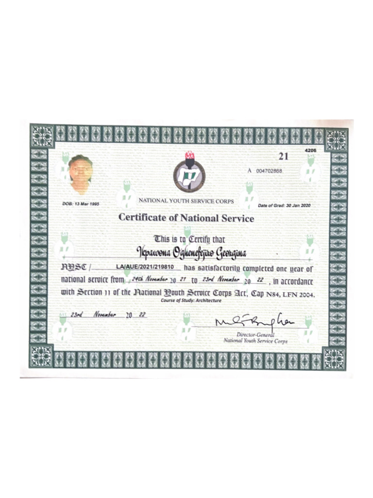 NYSC Certificate | PDF