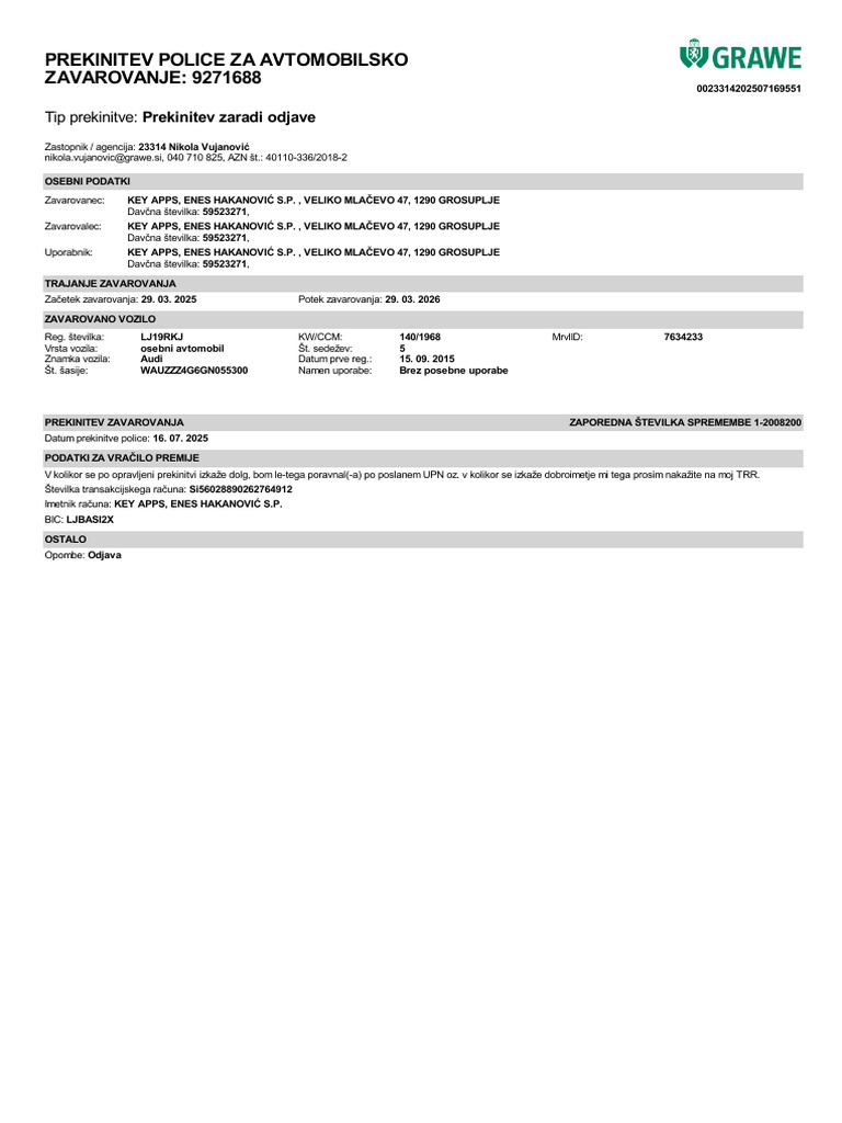 Obrazec Za Prekinitev | PDF