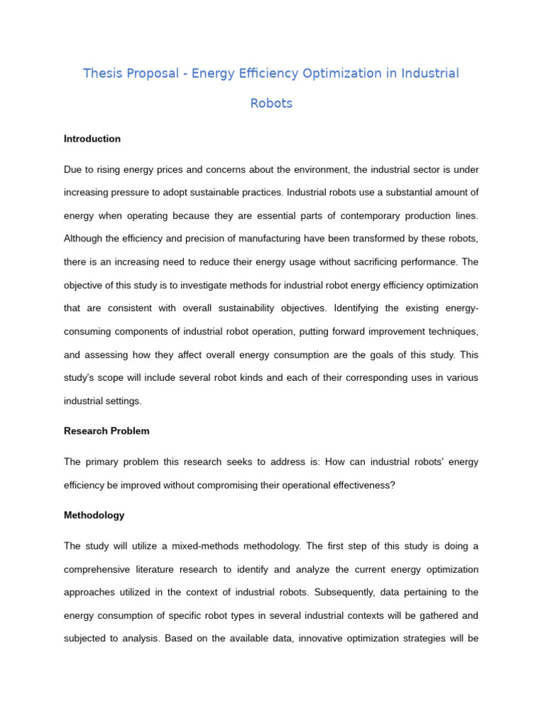 Thesis Proposal - Industrial Robots | PDF | Methodology | Energy Conservation