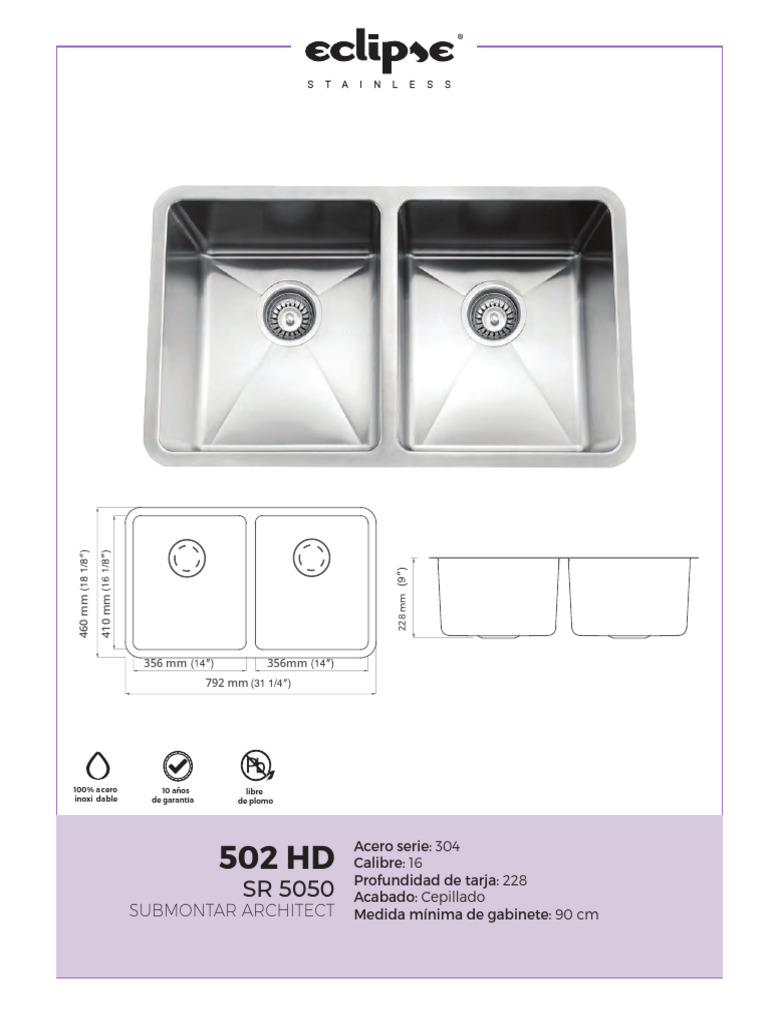Fregadero 502HD de Acero Inoxidable | PDF