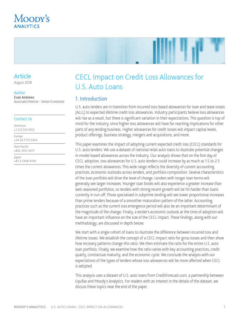 CECL Impact on U.S. Auto Loan Allowances | PDF | Loans | Credit Rating ...