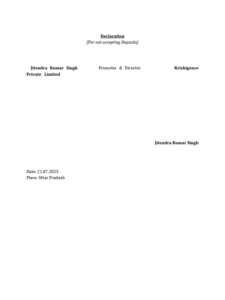 Declaration For Not Accepting Deposit | PDF