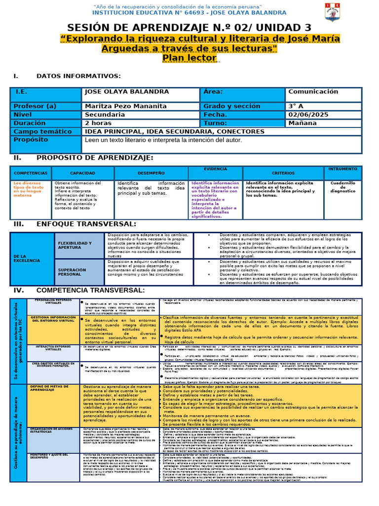 Sesion N°1 - Unidad 3 - 2025 - 3er Año PL | PDF | Aprendizaje | Enseñando