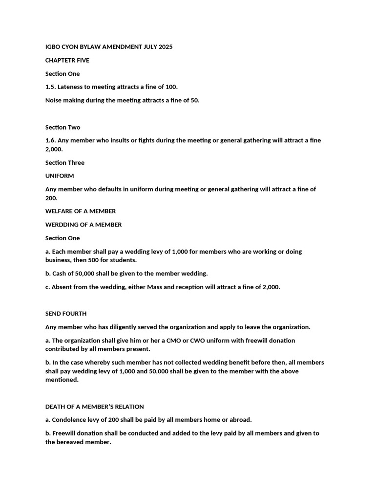 Igbo Cyon Bylaw Amendment July 2025 | PDF