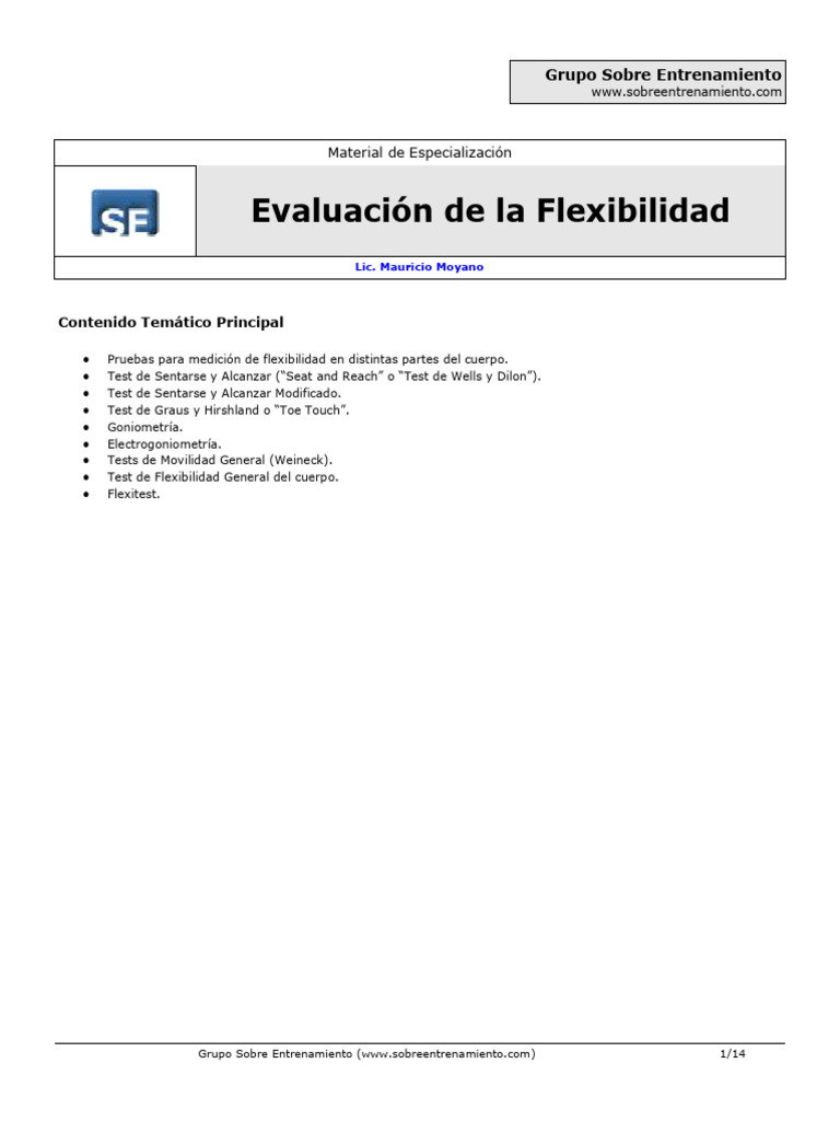 Material de Especialización_Mauricio Moyano_Evaluación de La Flexibilidad | PDF | Tobillo ...