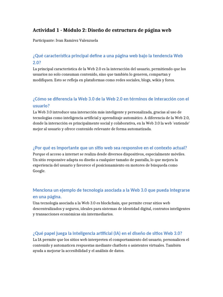 Respuestas Actividad 1 Modulo 2 Ivan Ramirez | PDF | web 2.0 | Red mundial