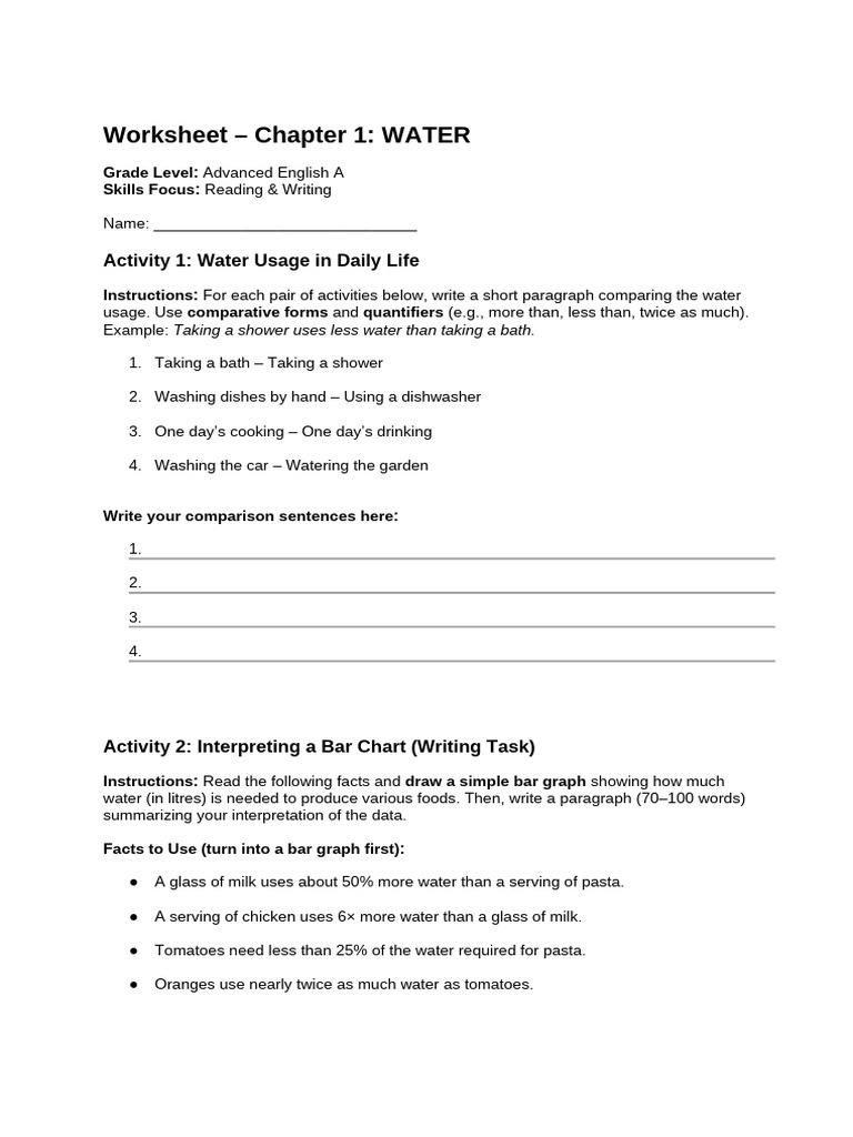 Worksheet - Chapter 1 - WATER | PDF | Water