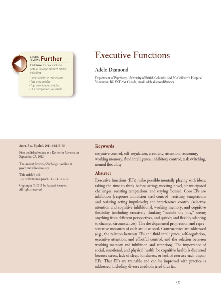 Adele Diamond | PDF | Executive Functions | Attention