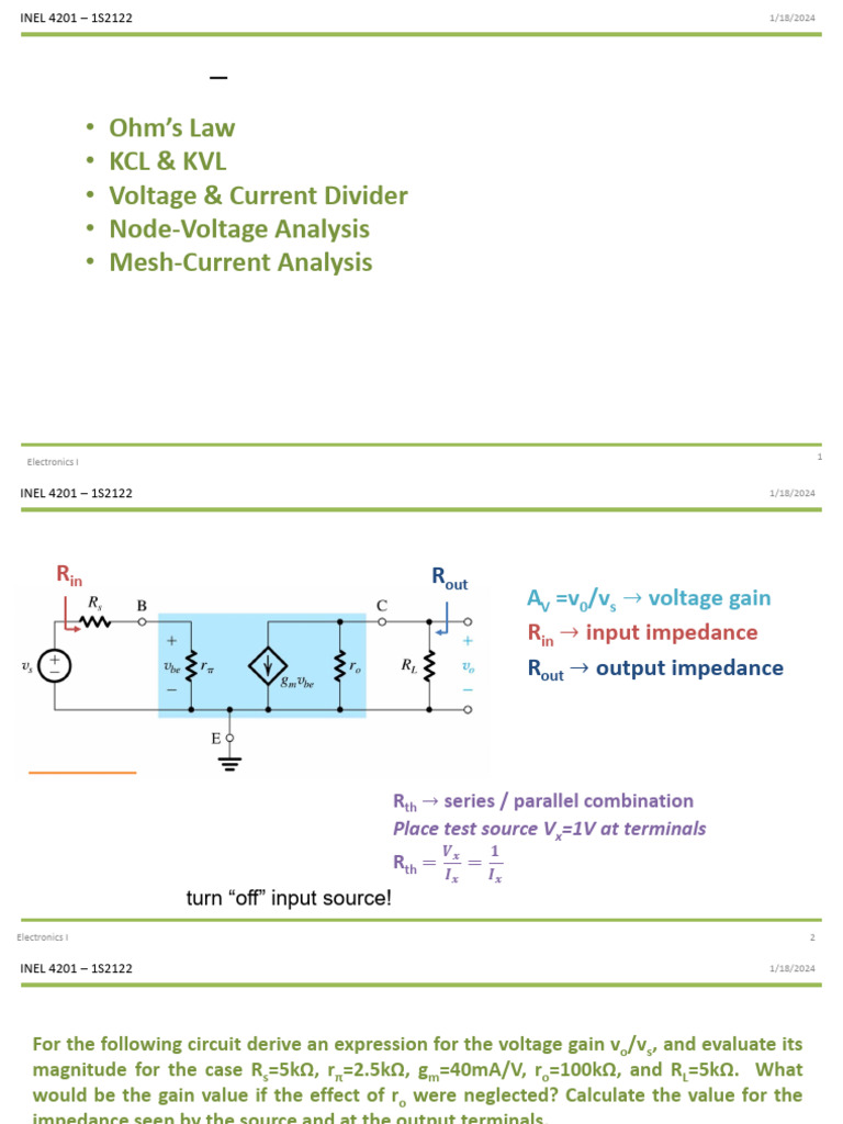Lec02 - Circuit Analysis Amplifiers | PDF | Amplifier | Electrical Impedance