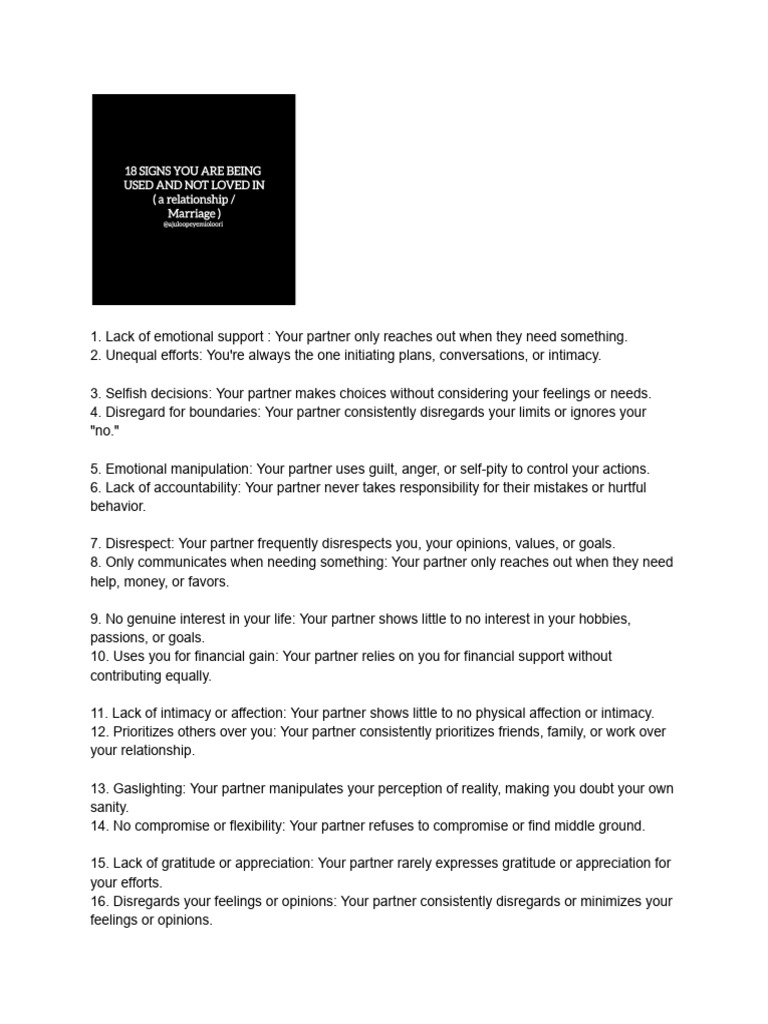 18 Sign You Are Being Used and Not Loved in A Relationship | PDF