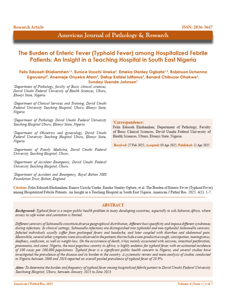 The Burden of Enteric Fever Typhoid Fever Among Hospitalized Febrile ...