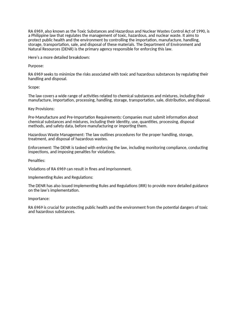 Overview of Republic Act 6969 | PDF