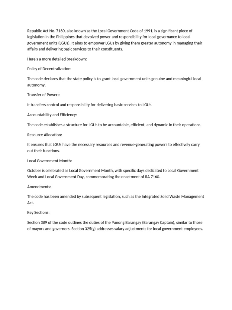 Overview of Republic Act 7160 | PDF